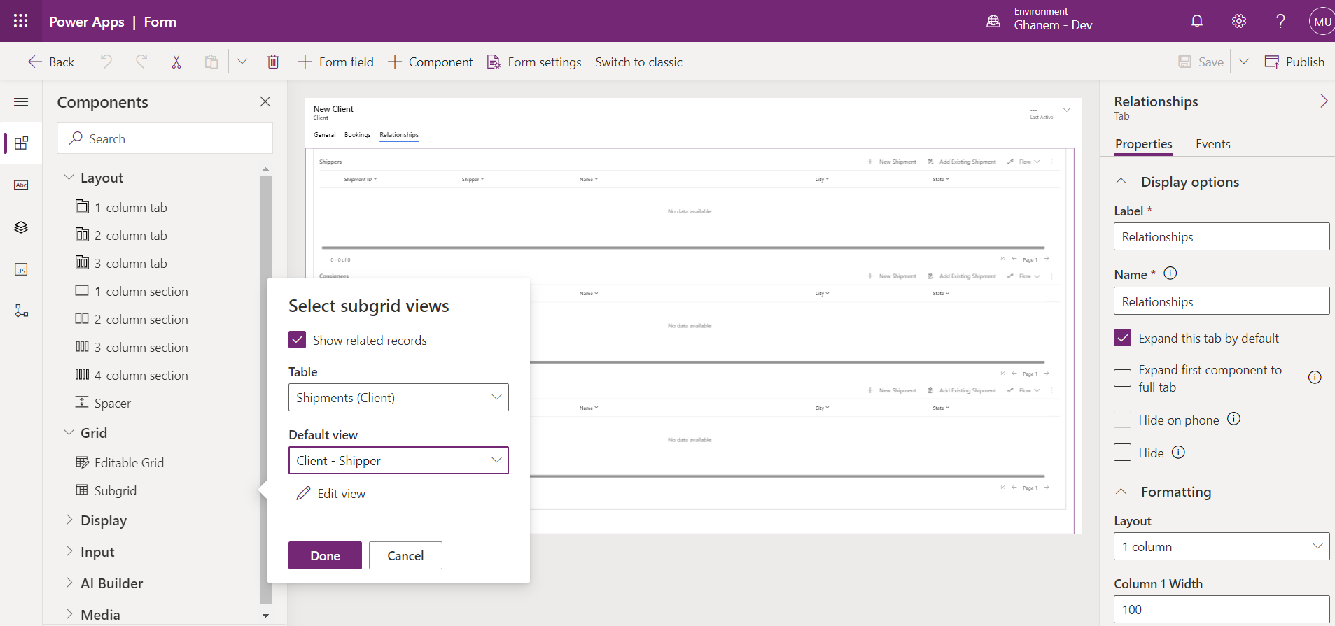 How To Create Sub grid In Model driven App